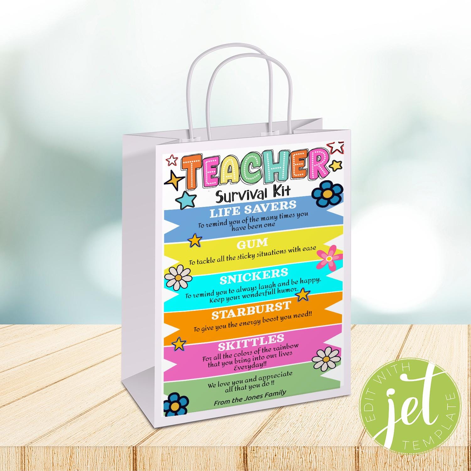 Editable Teacher Survival Kit Tag, Goody Bag, Funny Teacher Staff ...