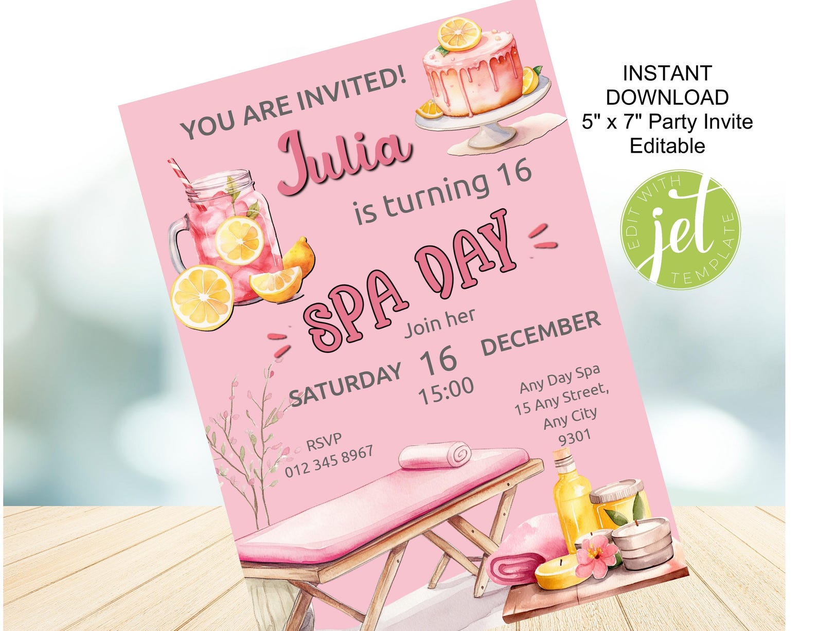 Editable Birthday Invitation, Spa Party, Spa Birthday Party, Any Age ...