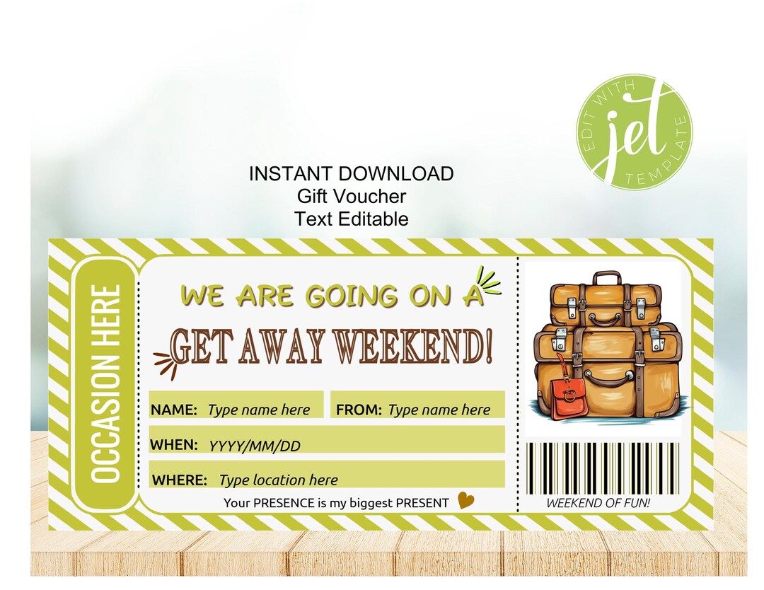 Editable Get Away Weekend, Voucher Template, Surprise Weekend Away, Get ...
