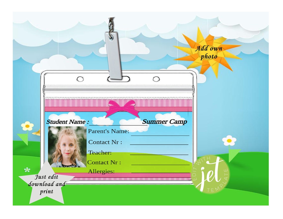 ID Badge, Editable, Printable, Name Tag, Camp Badge, Photo Badge ...