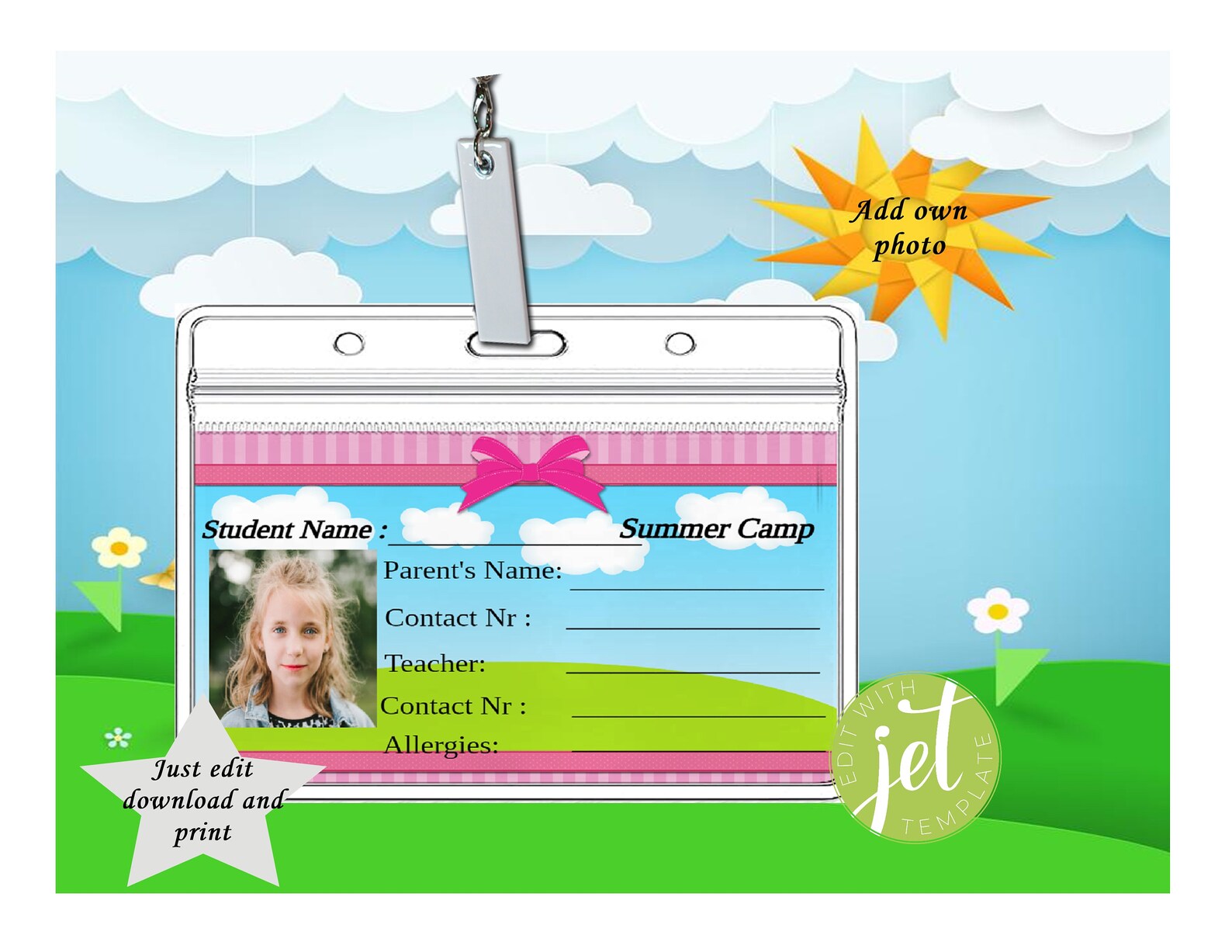 ID Badge, Editable, Printable, Name Tag, Camp Badge, Photo Badge ...