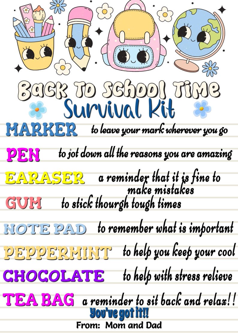 Editable, Back to School Survival Kit, Printable, Special Message ...