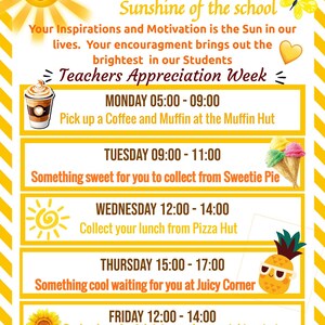 Editable Sunshine Teacher Appreciation Week Itinerary, Sunshine and ...