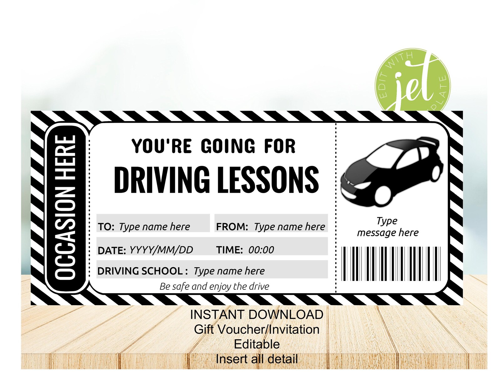 Editable Driving Lessons Voucher, Driving School Gift, Learn to Drive ...