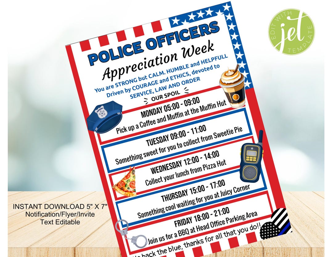 Police Appreciation Week Flyer, Editable Itinerary, Schedule for the ...