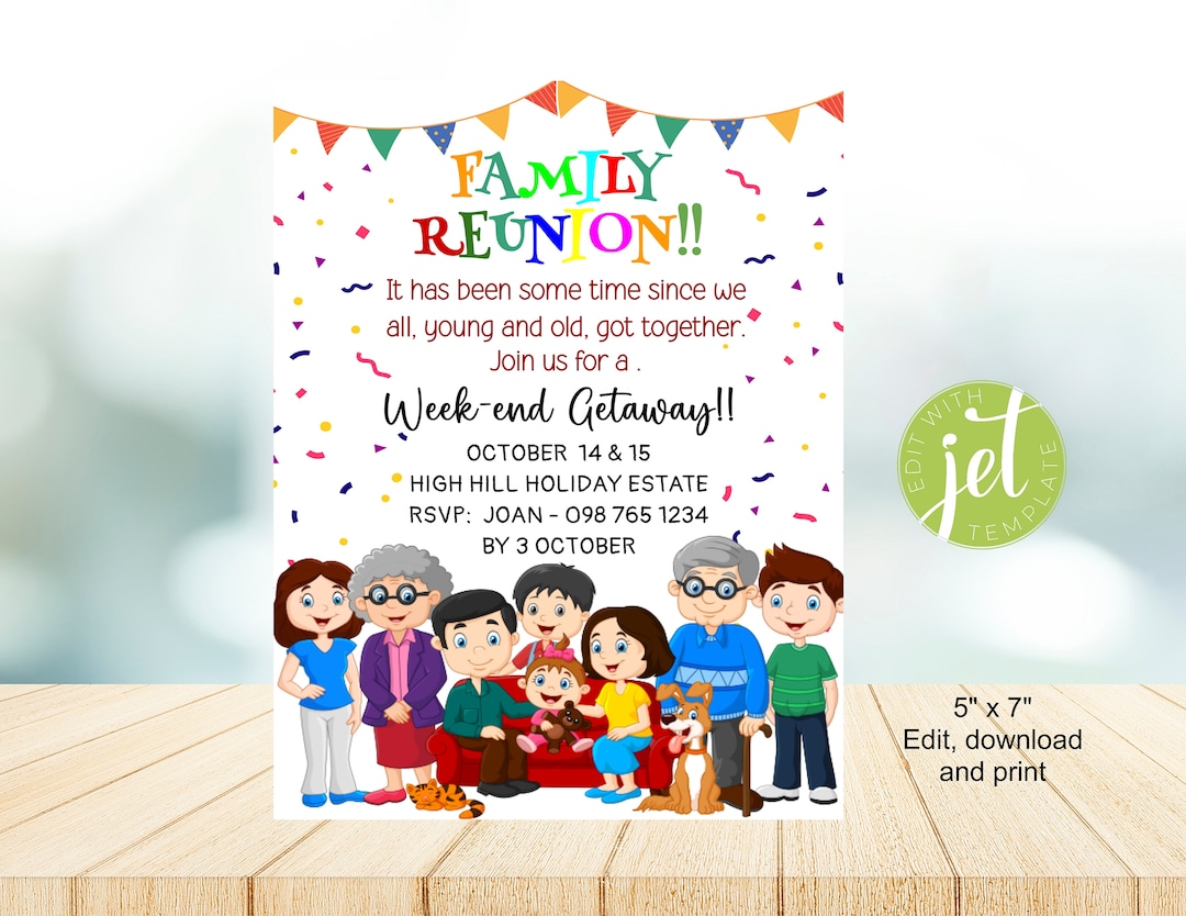 Family Reunion Invite, Weekend Getaway Reunion Weekend Instant Download ...