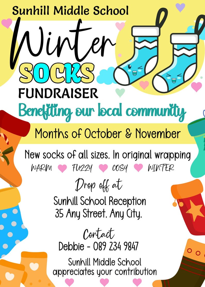 Editable Socks Fundraiser Flyer: Winter Sock-tober Invitation (digital ...