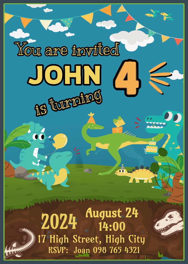 Invite, Party, Editable, Printable, Birthday Party, Dinosaurs Party ...