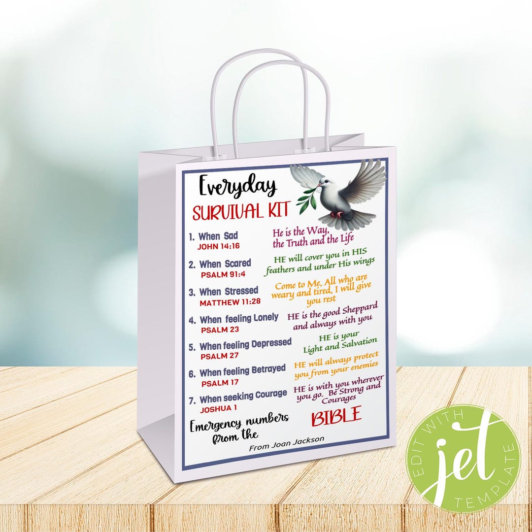 Editable Religious Survival Kit Tag, Bible Survival Gift Bag Label ...