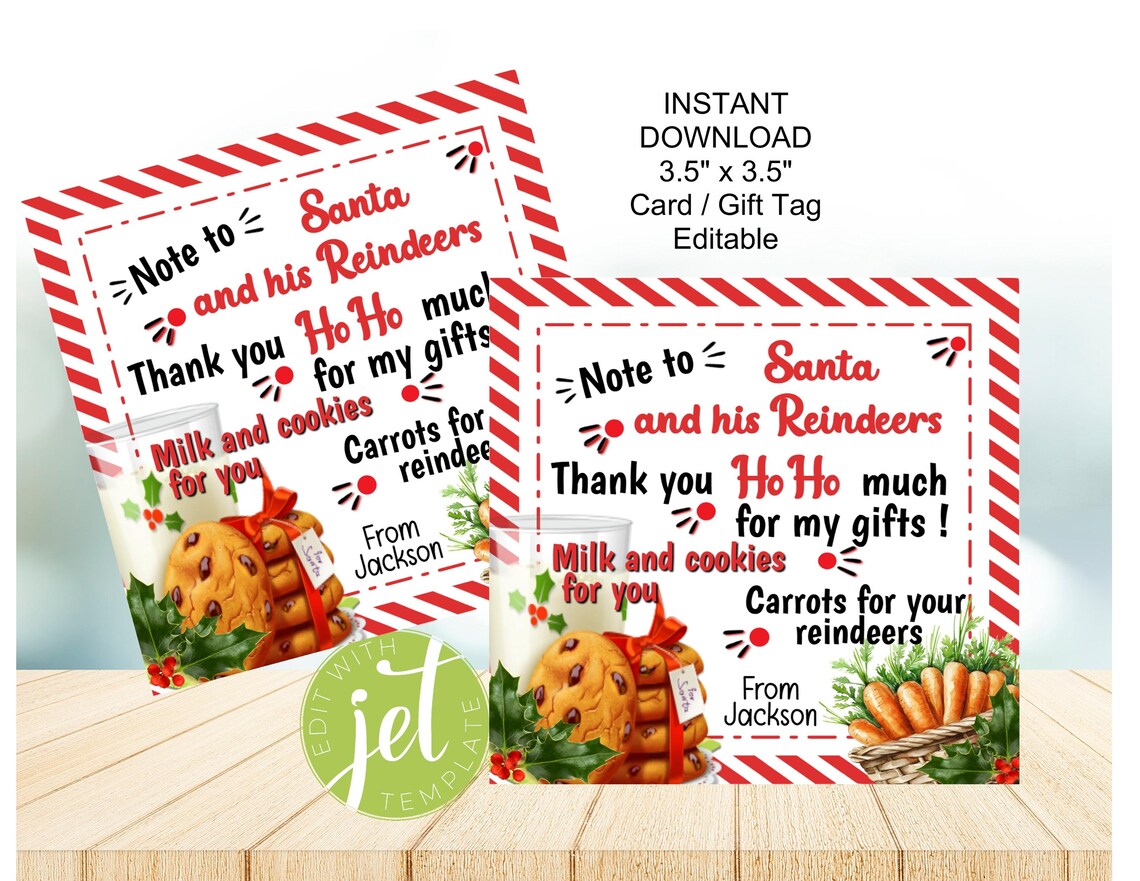 Card, Note to Santa and Reindeers, Christmas Appreciation, Thank You Ho ...