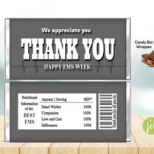 Candy Wrapper, EMS Appreciation Gift, Thank You Chocolate Wrapper ...