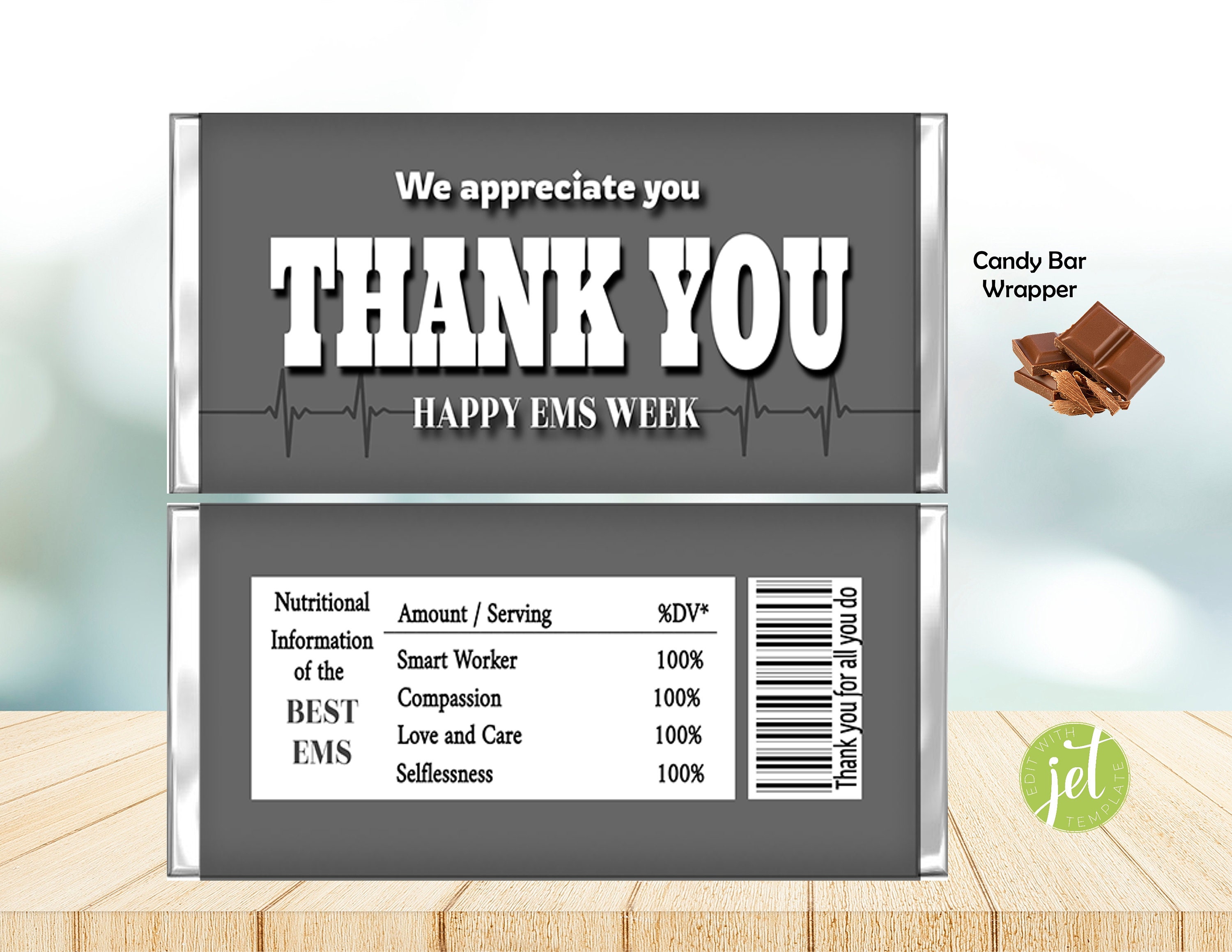 Candy Wrapper, EMS Appreciation Gift, Thank You Chocolate Wrapper ...