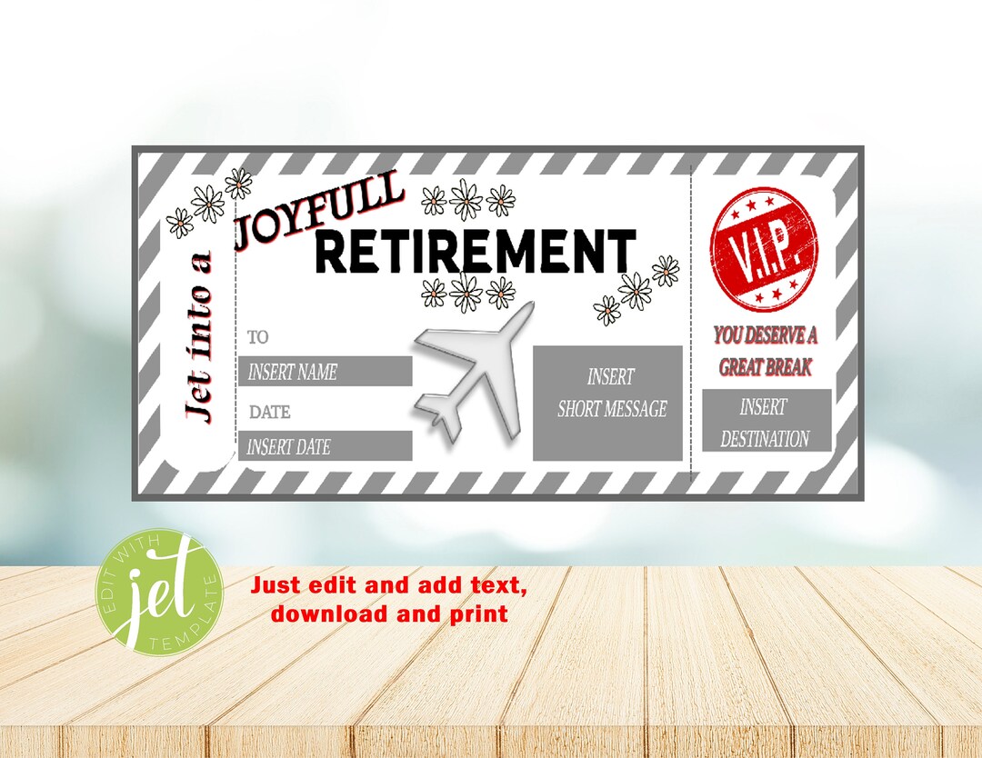 Boarding Pass Editable, Retirement Flight, Ticket Gift, Editable Text ...