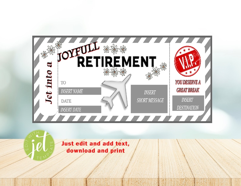 Boarding Pass Editable, Retirement Flight, Ticket Gift, Editable Text ...