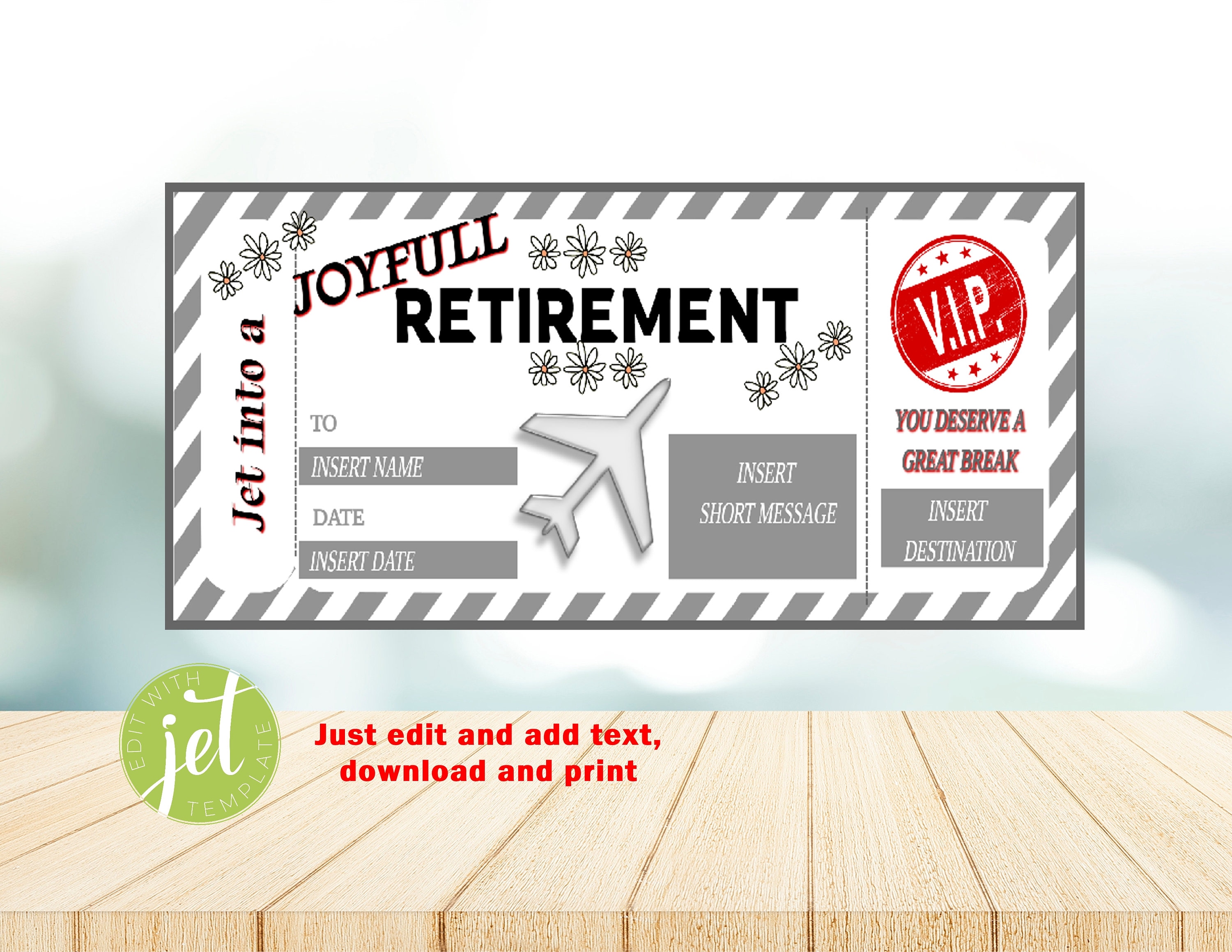Boarding Pass Editable, Retirement Flight, Ticket Gift, Editable Text ...