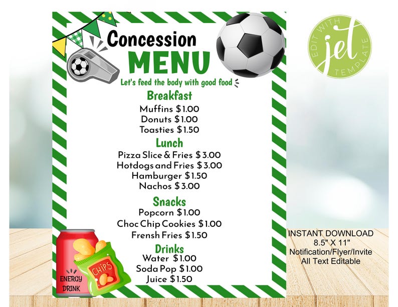 Editable Concession Menu Flyer Template: Sports Theme (instant Download ...