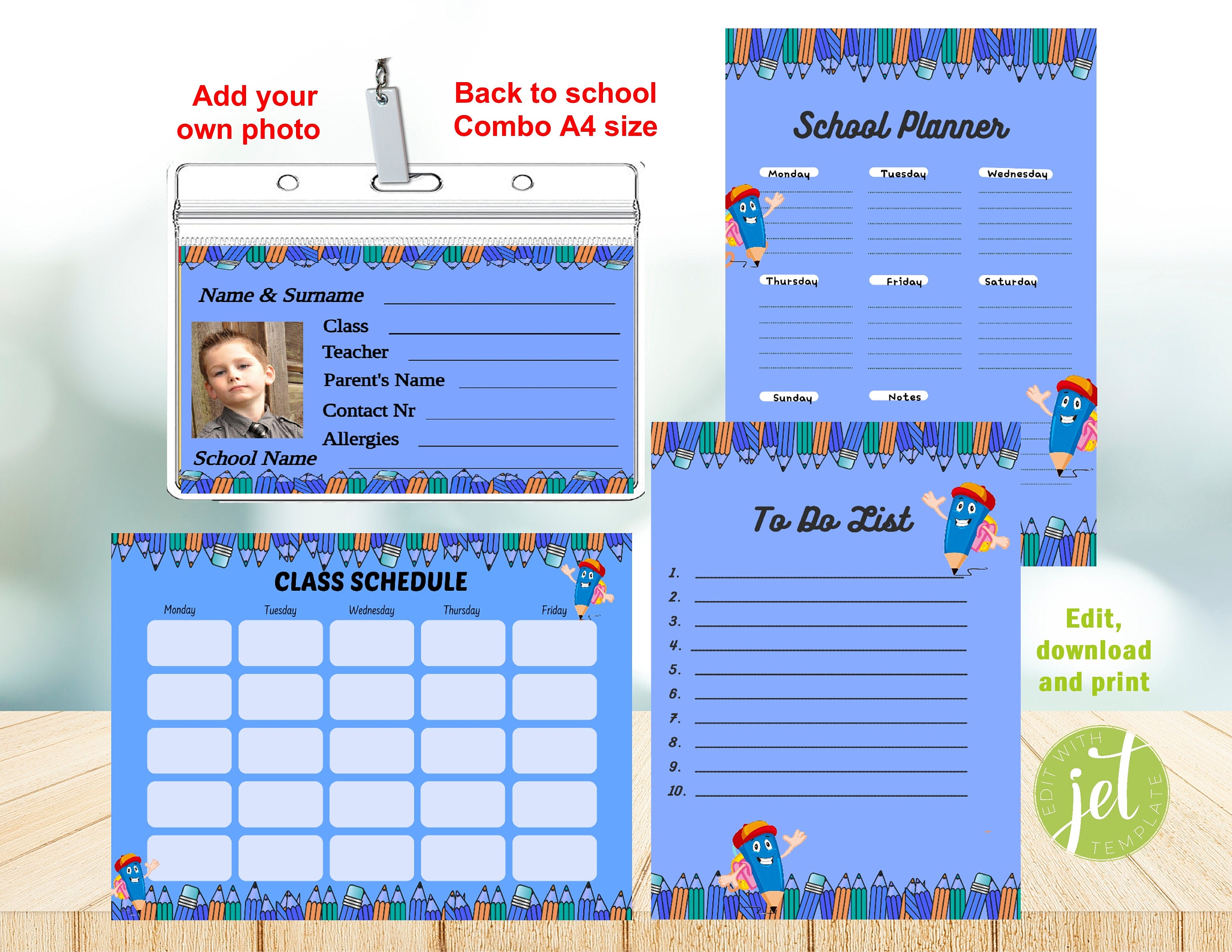 ID Badge, Back to School Name Tag Combo, Editable, Printable, Photo ...