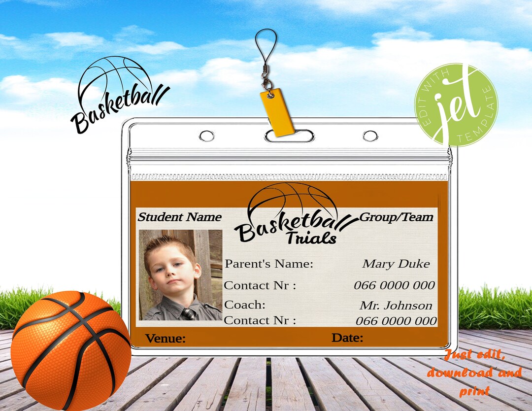 ID Badge, Name Tag, Basketball Trails, Photo ID Badge, Instant Download ...