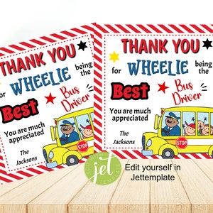Editable School Bus Driver Gift Tag, Wheelie the Best Driver, Thank You ...
