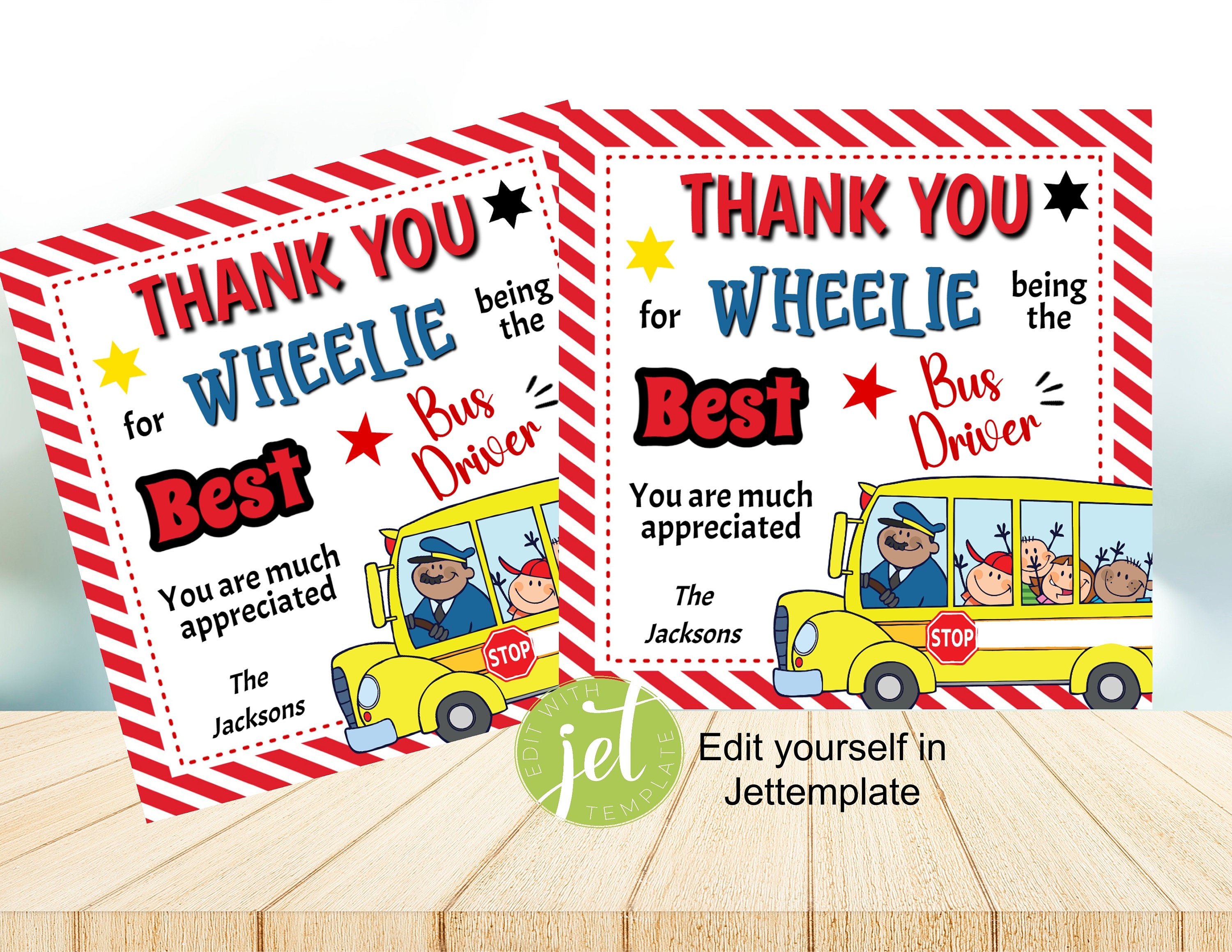 Editable School Bus Driver Gift Tag, Wheelie the Best Driver, Thank You ...
