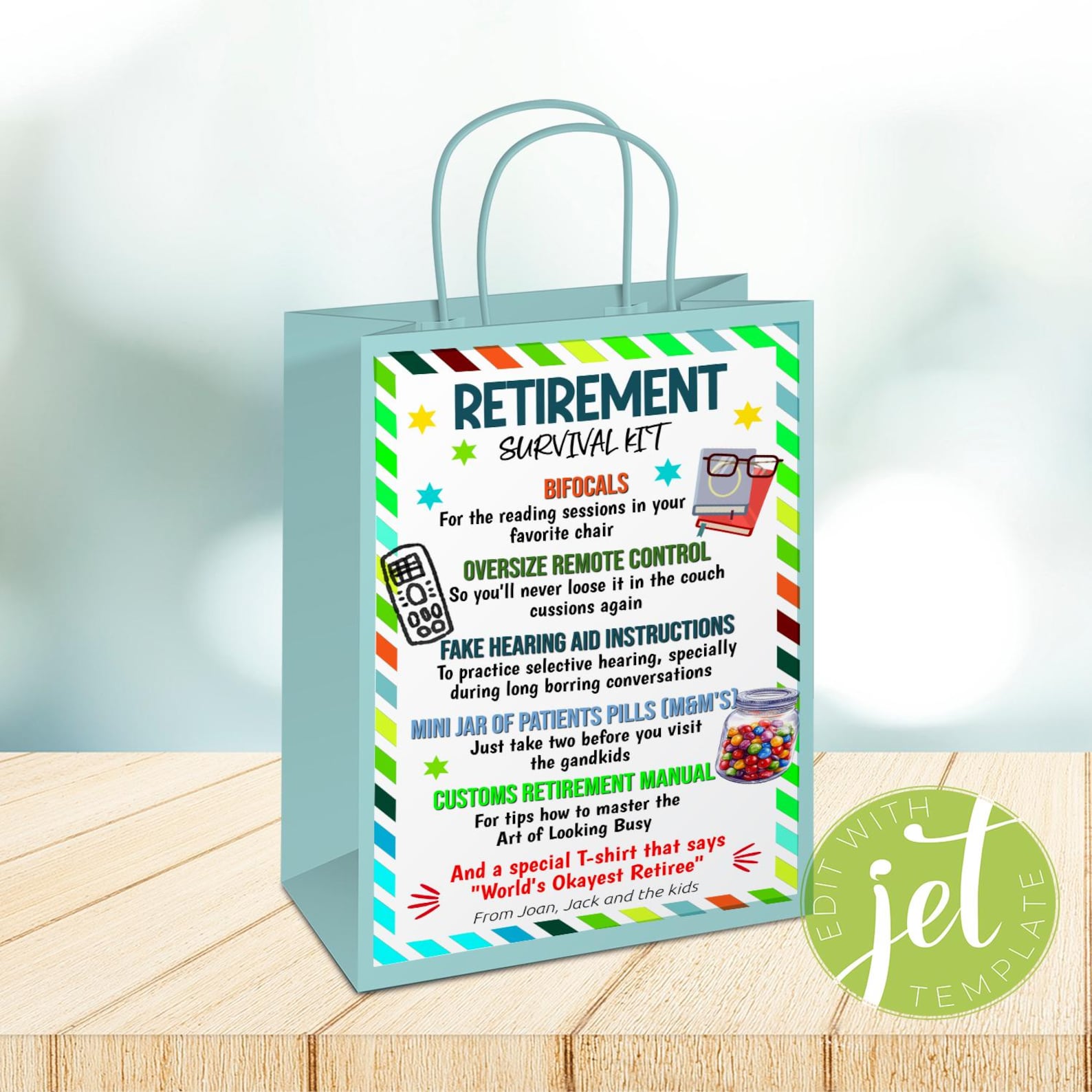 Retirement Survival Kit Gift Bag Label, Editable, Retirement Gift Bag ...
