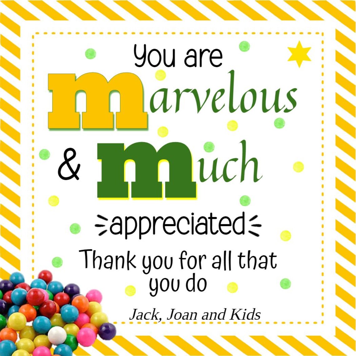 Editable M&M Gift Tag Card, Magnificent and Much Appreciated, Thanks ...