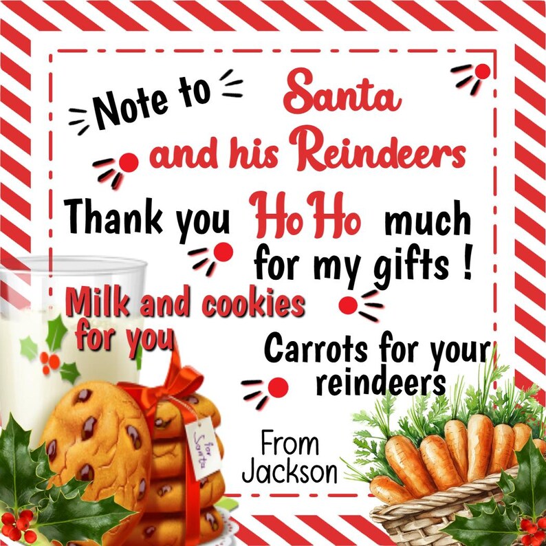 Card, Note to Santa and Reindeers, Christmas Appreciation, Thank You Ho ...