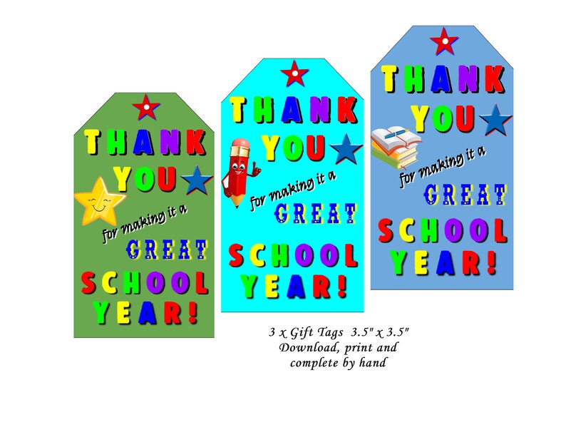 Gift Tags, Printable, Instant Download, Thank You for School Year ...