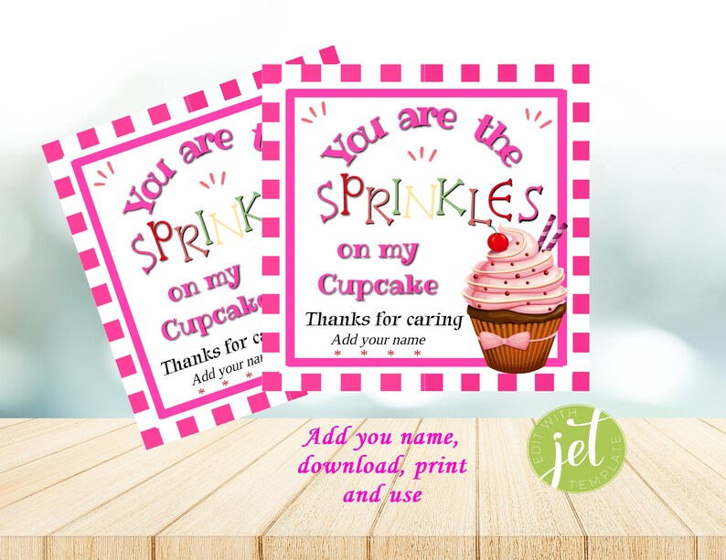 Gift Tag / Card, Editable, Printable, Sprinkle on My Cupcake, Add Name ...