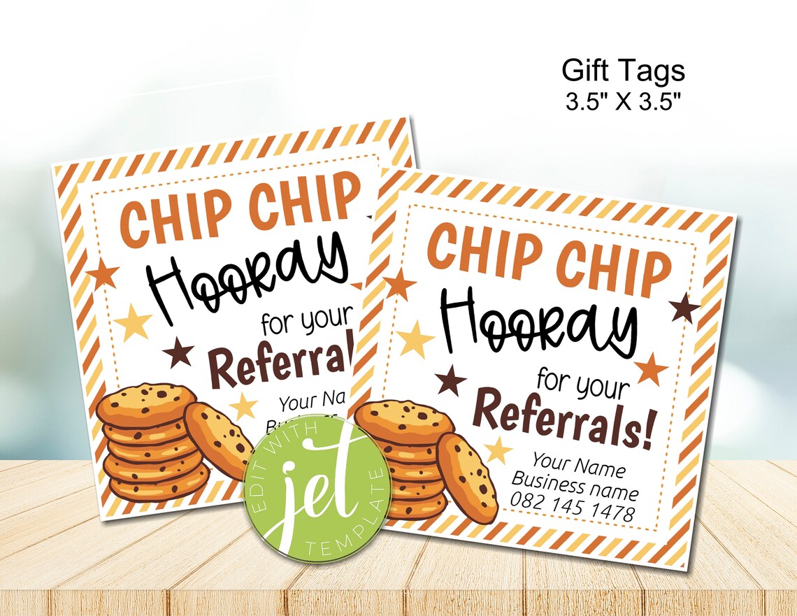 Editable Chocolate Chip Cookie Gift Tags for Business Referrals ...