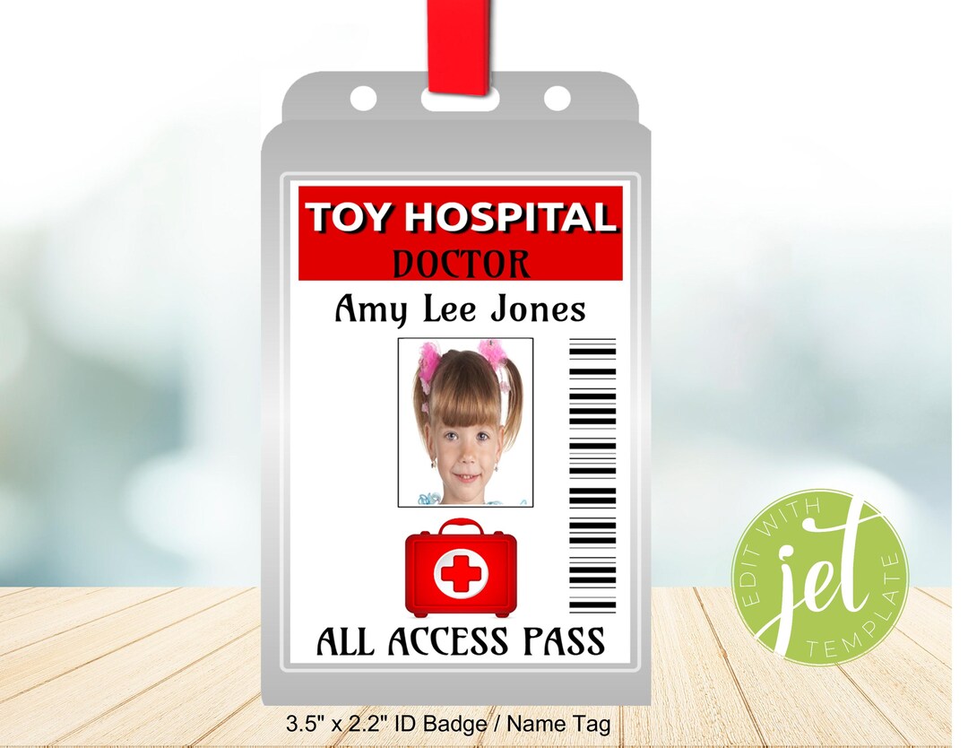 ID Badge, Editable, Printable Toy Doctor Name Tag, Pretend Play Doctor ...