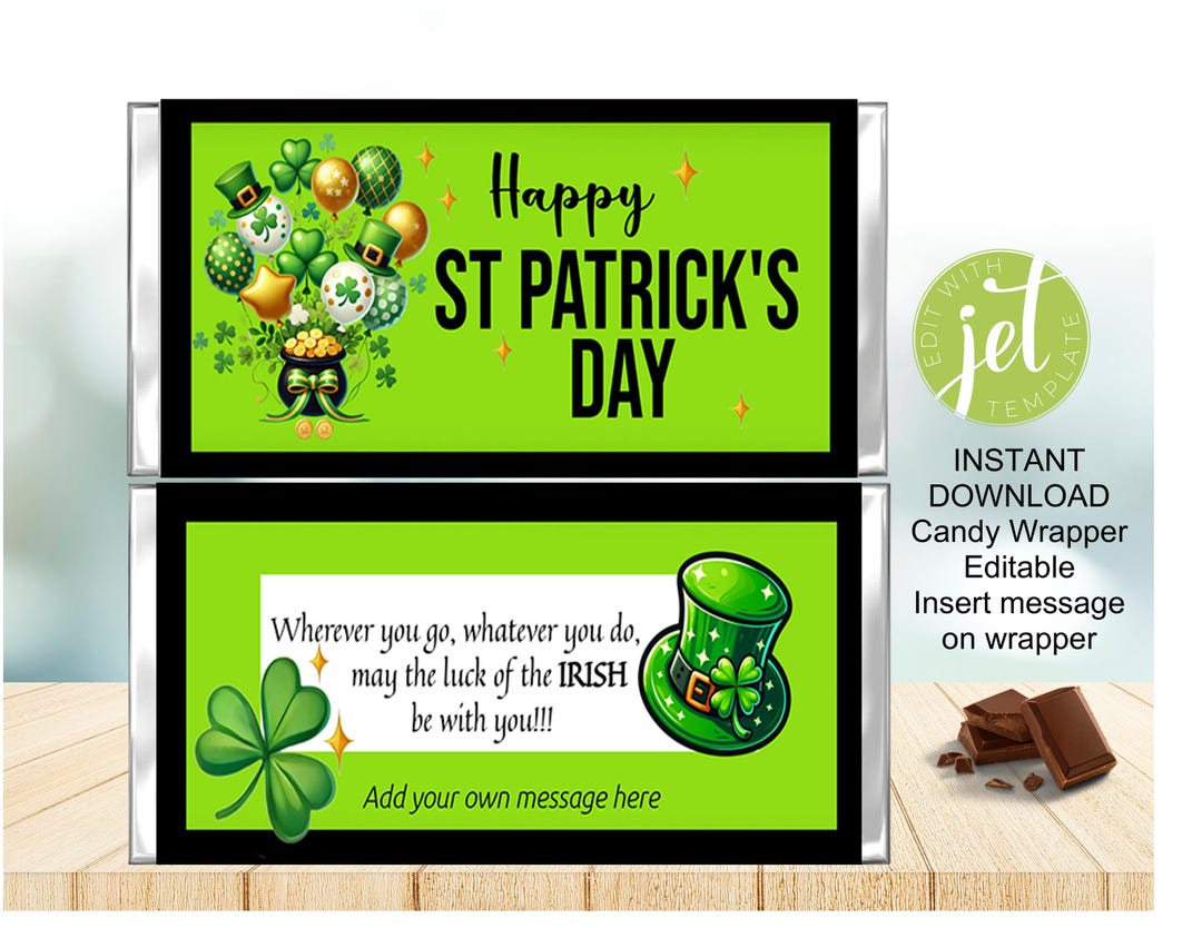 Candy Wrapper, St Patrick's Day Candy Bar Wrappers, Instant Download ...