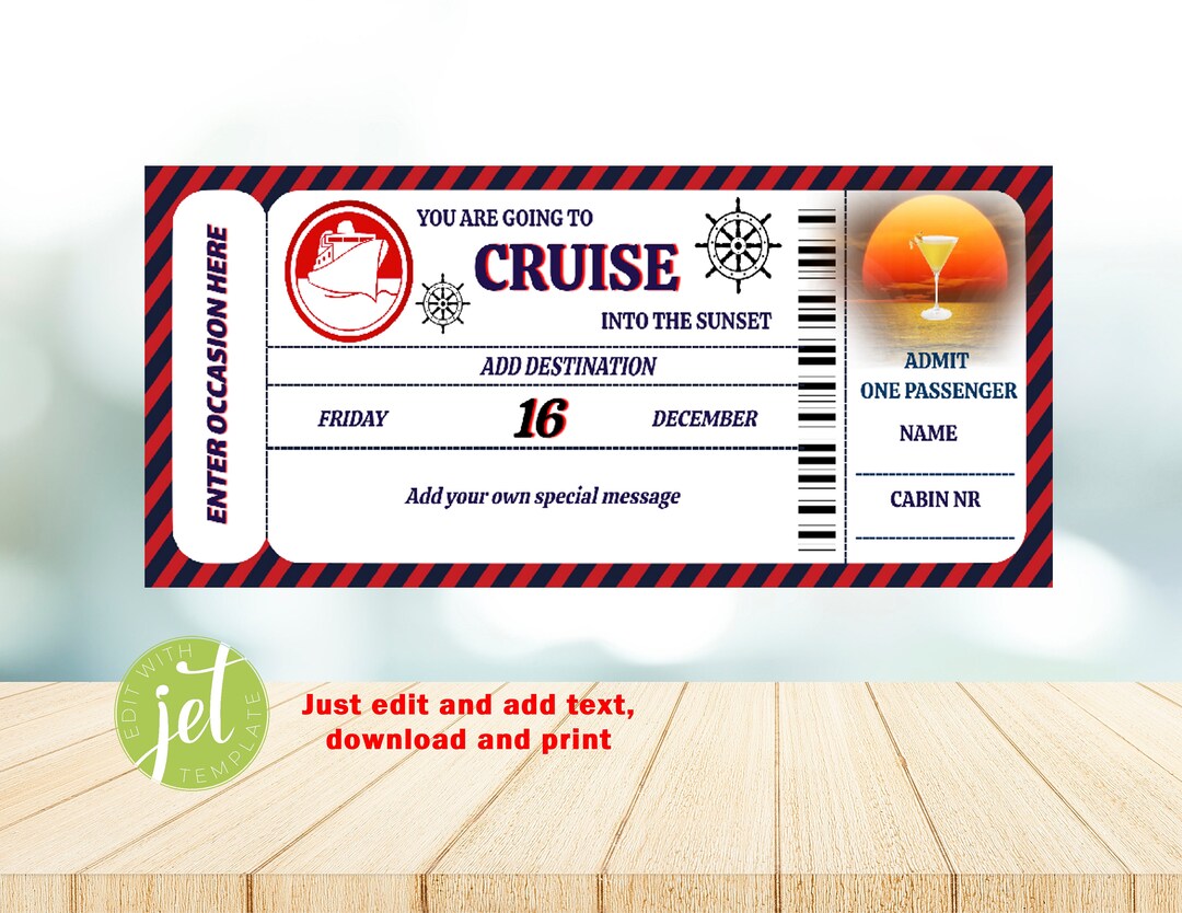 Boarding Pass Editable, Cruise Ticket Gift, Editable Text, Printable ...