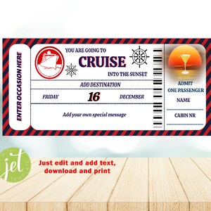 Boarding Pass Editable, Cruise Ticket Gift, Editable Text, Printable ...
