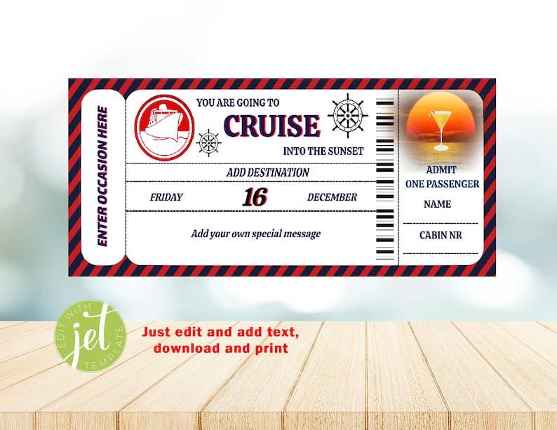 Boarding Pass Editable, Cruise Ticket Gift, Editable Text, Printable ...