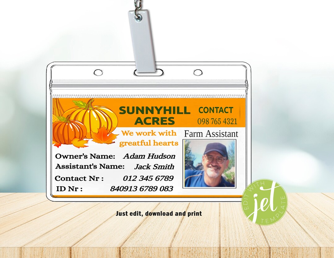 ID Badge, Name Tag, Editable, Printable, Farm Assistant, Farm Worker ...