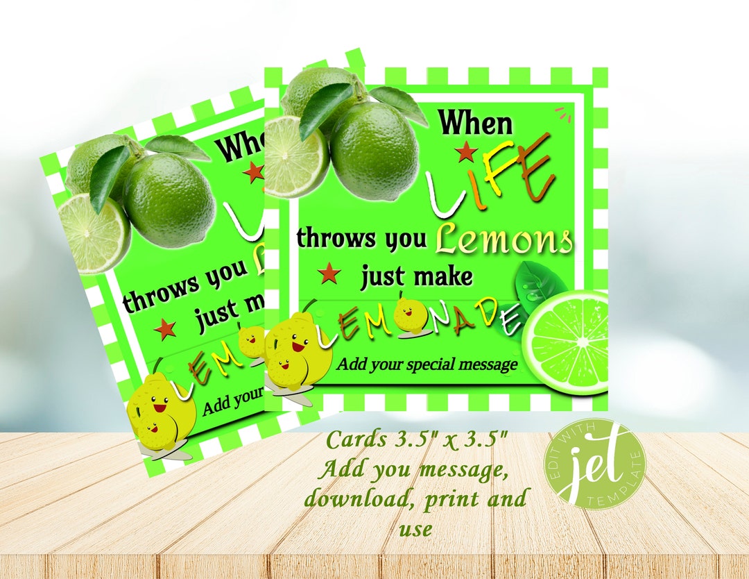 Gift Tag / Card, Editable, Lemons and Lemonade, Add Name and Message ...