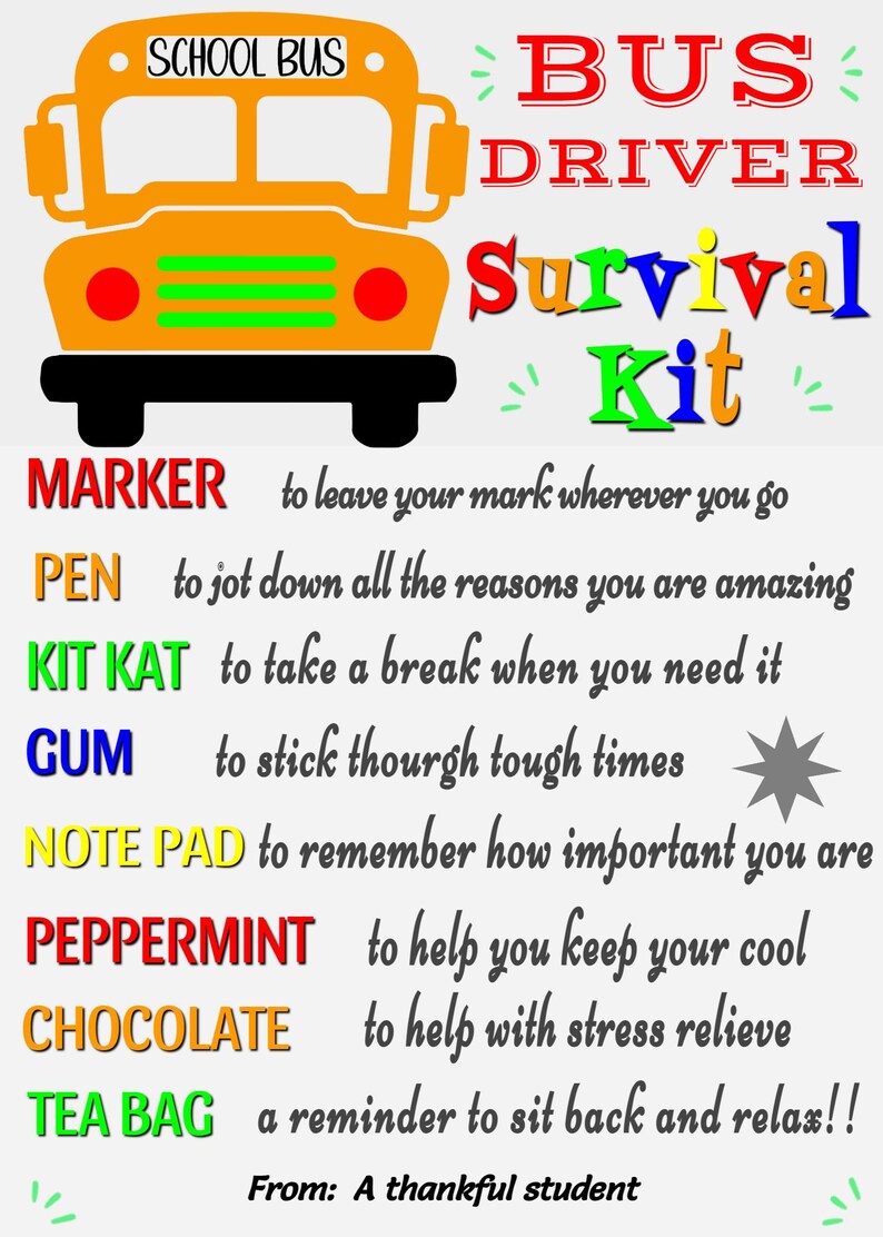 Editable, Bus Driver Survival Kit, Bus Driver, Printable, Instant ...