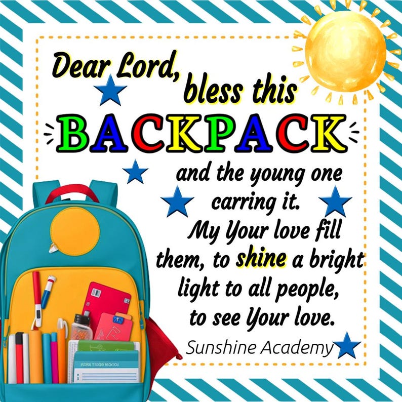 Editable Backpack Blessing Card: School Prayer Gift Tag (digital Download 3.5" X 3.5") - Etsy