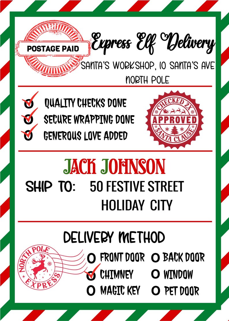 Editable Elf Postage Label: Printable North Pole Santa Mail (download ...