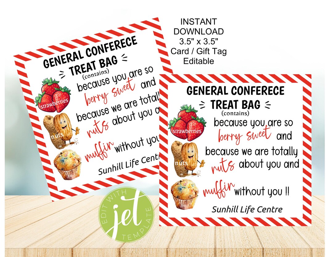 Editable General Conference Treat Bag Tag: Treats Gift (digital ...
