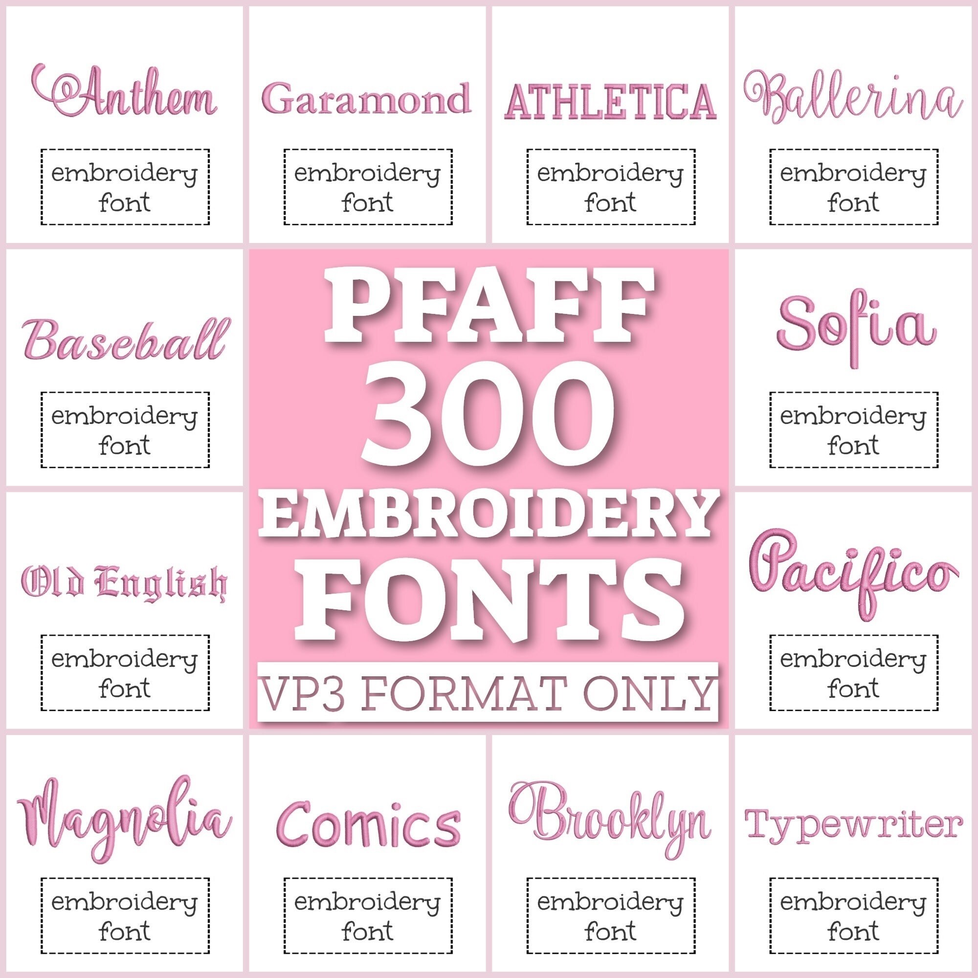 300 Pfaff Machine Fonts, VP3 Fonts Set, Machine Embroidery Fonts, Pfaff ...