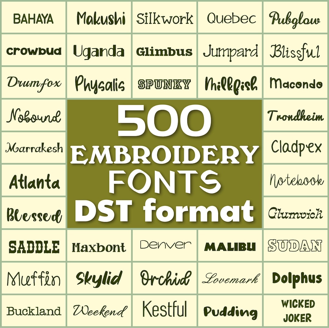 DST Embroidery Fonts, Tajima Fonts Pack, Embroidery Fonts, Machine ...