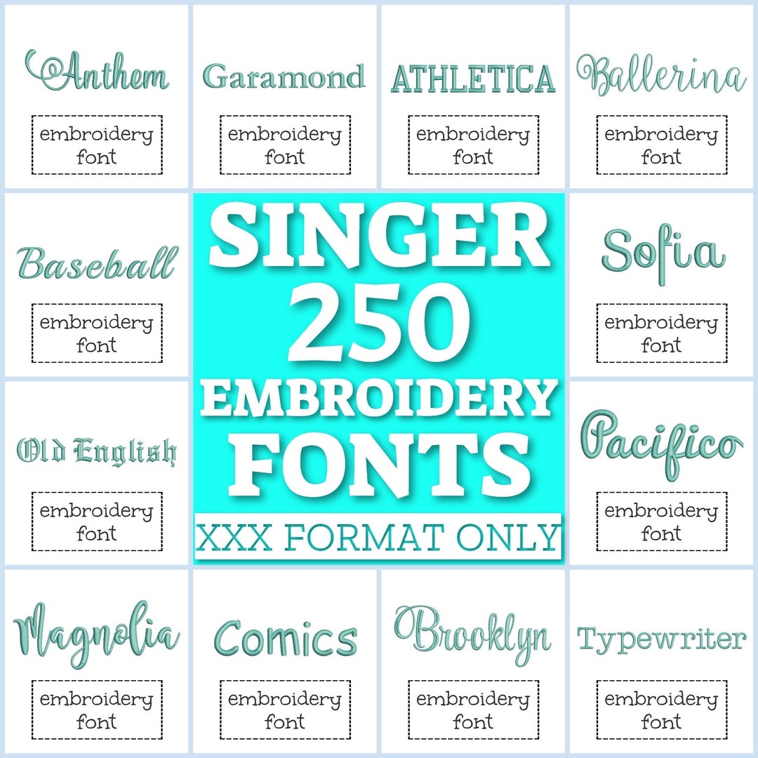 250 Singer Fonts Pack, XXX Fonts Bundle, Embroidery Machine Fonts ...