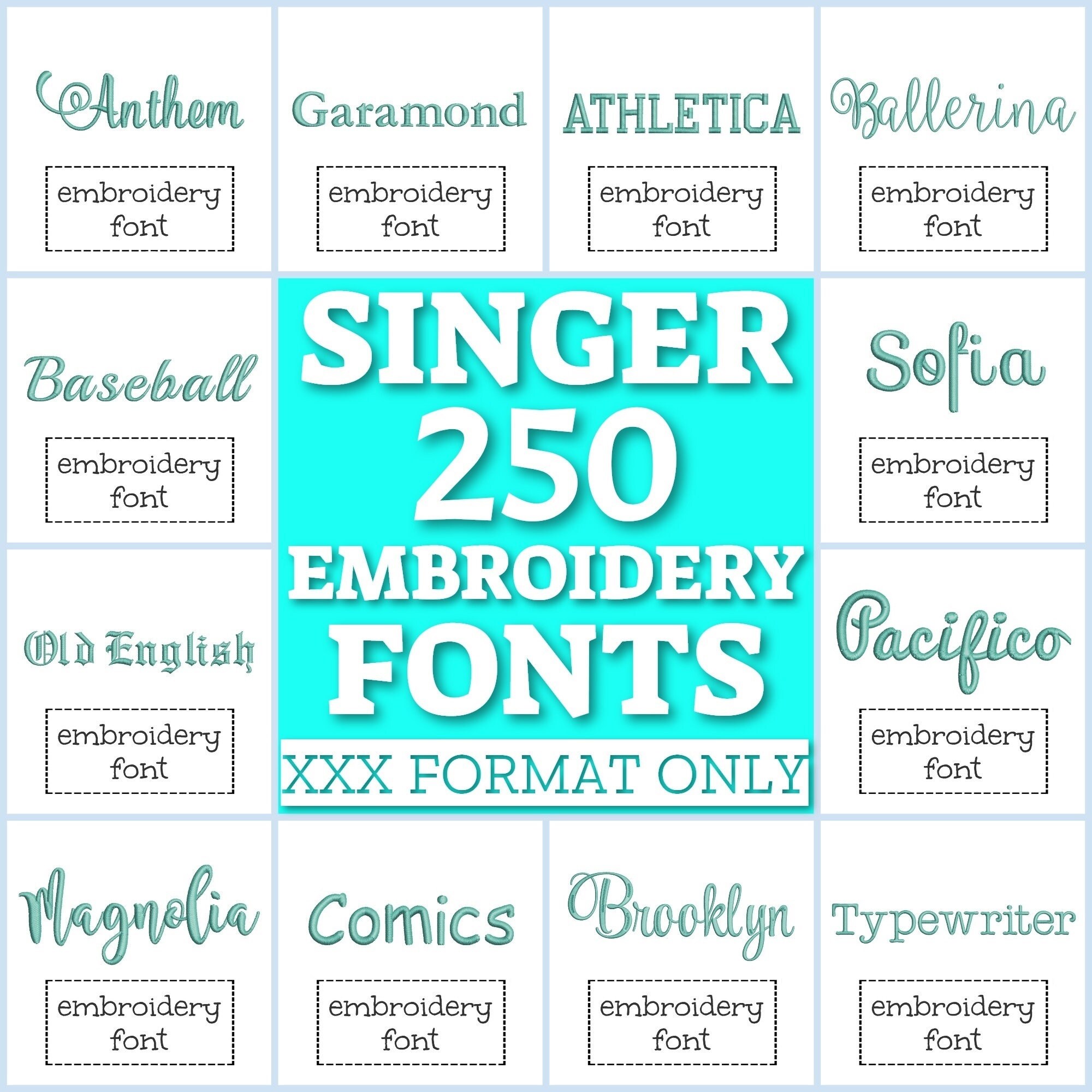 250 Singer Fonts Pack, XXX Fonts Bundle, Embroidery Machine Fonts ...