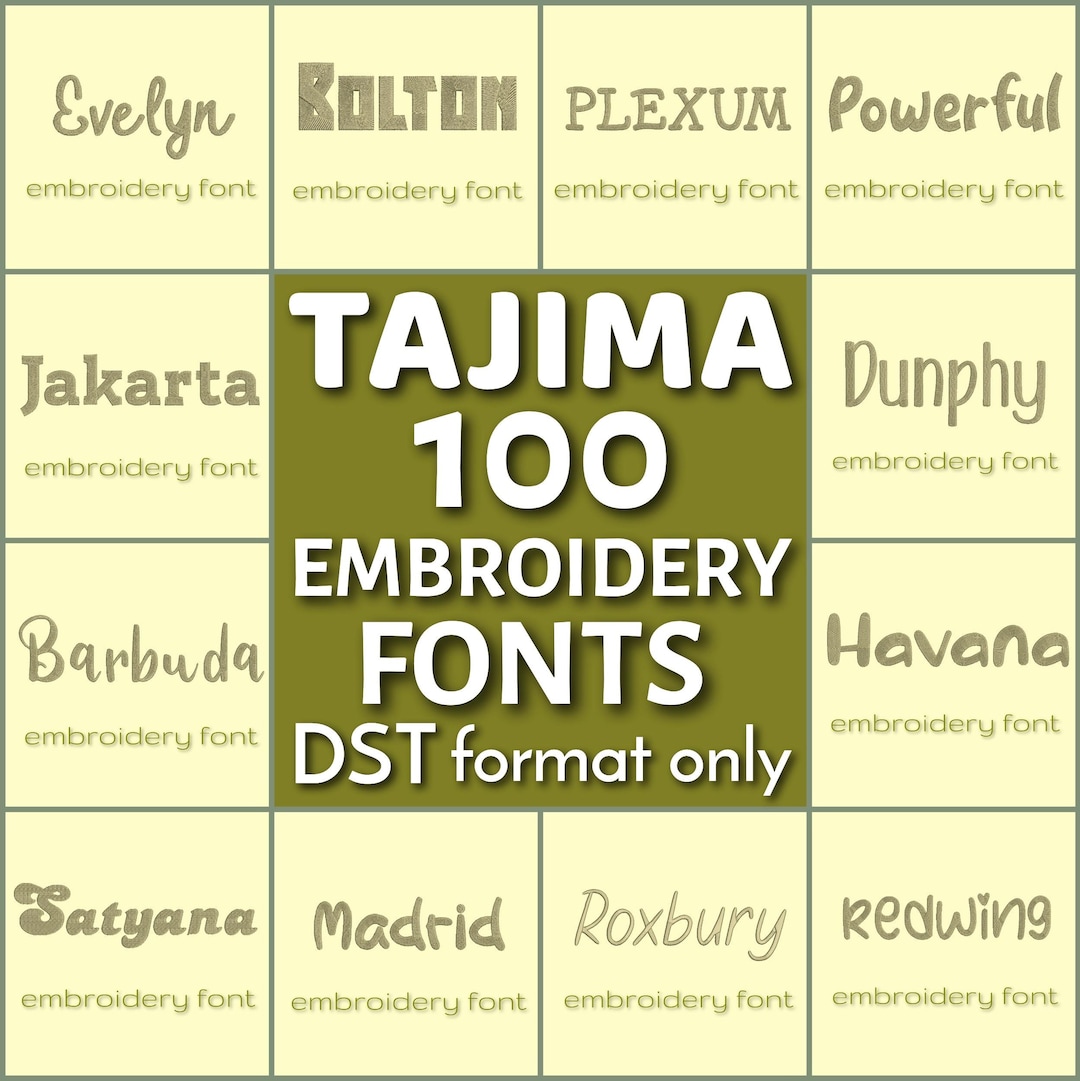 100 DST Embroidery Fonts, Tajima Fonts Pack, DST Fonts Bundle, Monogram ...