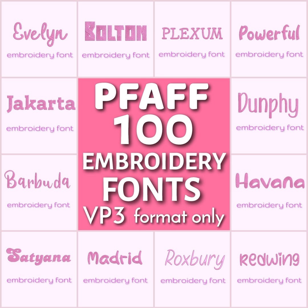 100 VP3 Embroidery Fonts, Pfaff Fonts Pack, VP3 Fonts Bundle ...