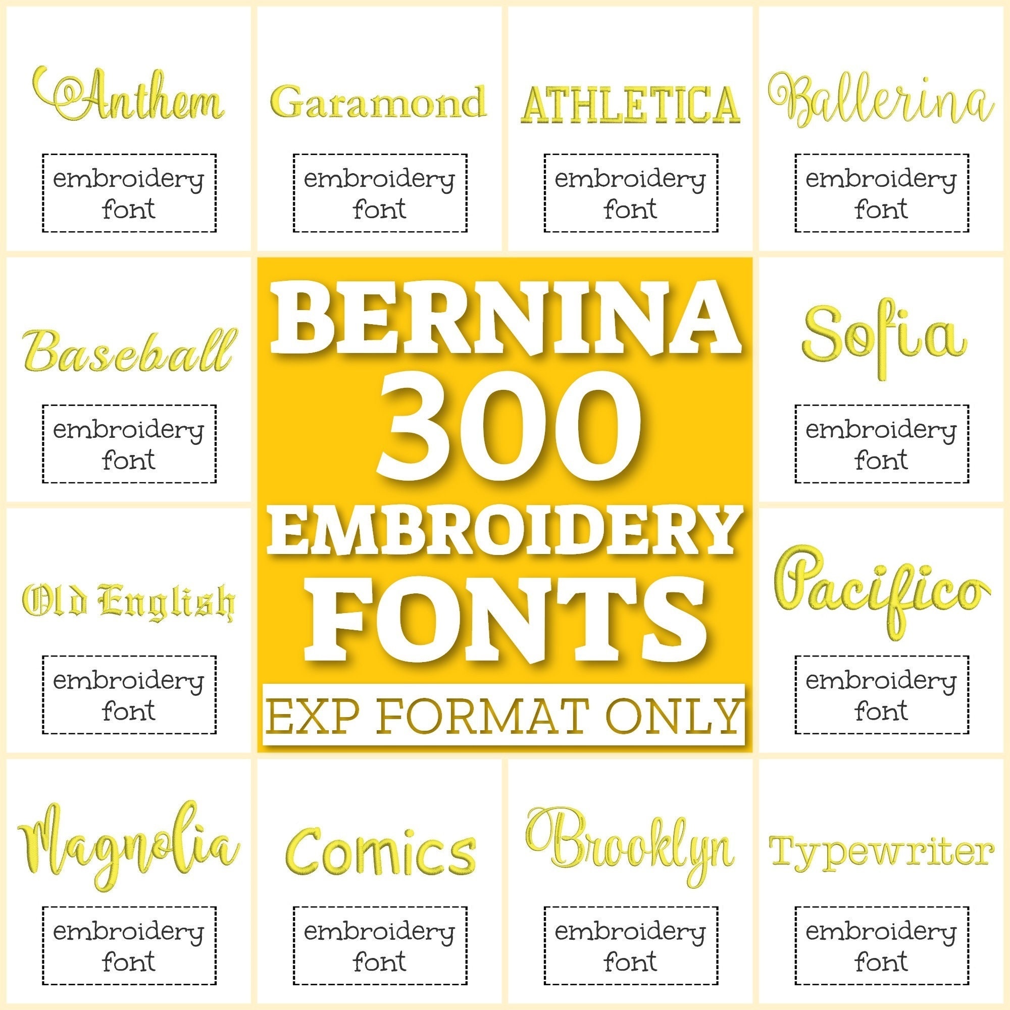 300 Bernina Fonts, EXP Fonts Bundle, Machine Embroidery Fonts, EXP Font ...