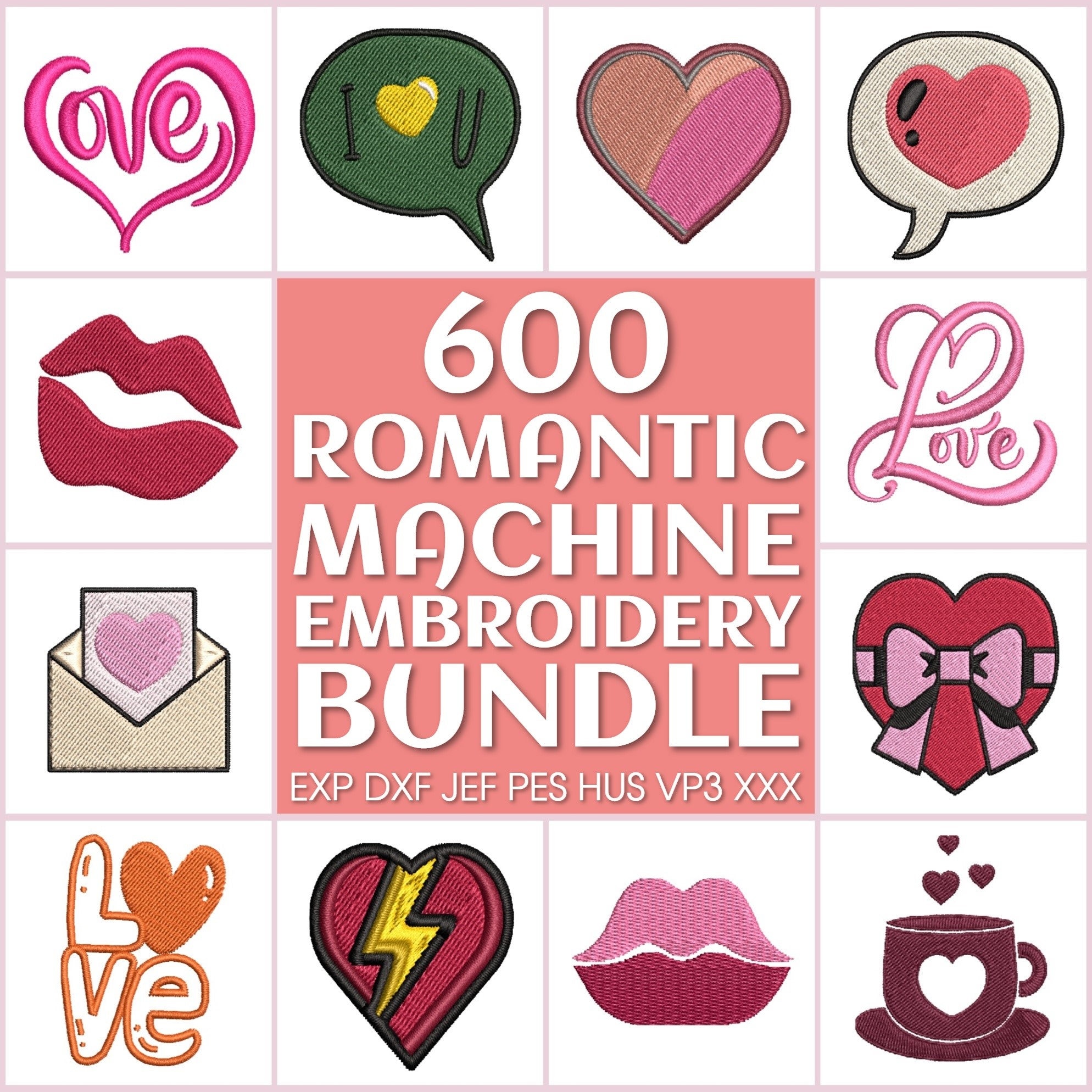 600 Romantic Embroidery Files Bundle, Machine Embroidery Design, Love ...