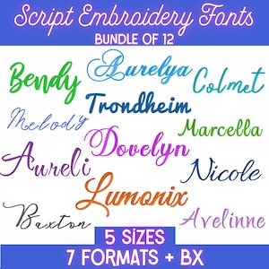12 Script Fonts Embroidery Bundle, Cursive Machine Embroidery Alphabet ...